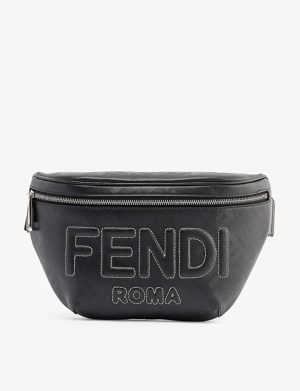 FENDI Brand-Embroidered Contrast-Stitch Bum Bag in Nero+palladio | Endource