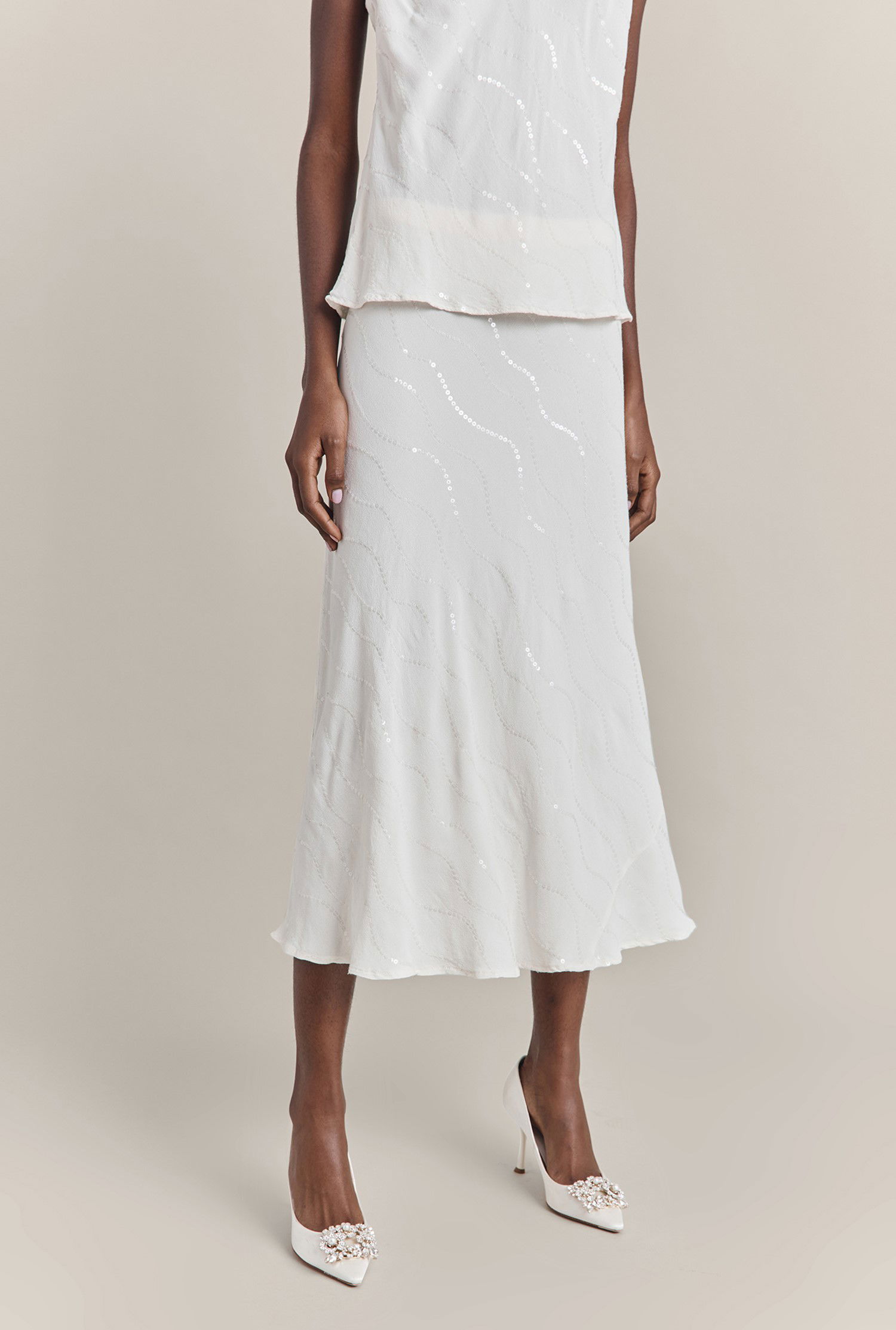 GHOST Eva Sequin Crepe Midi Skirt | Endource