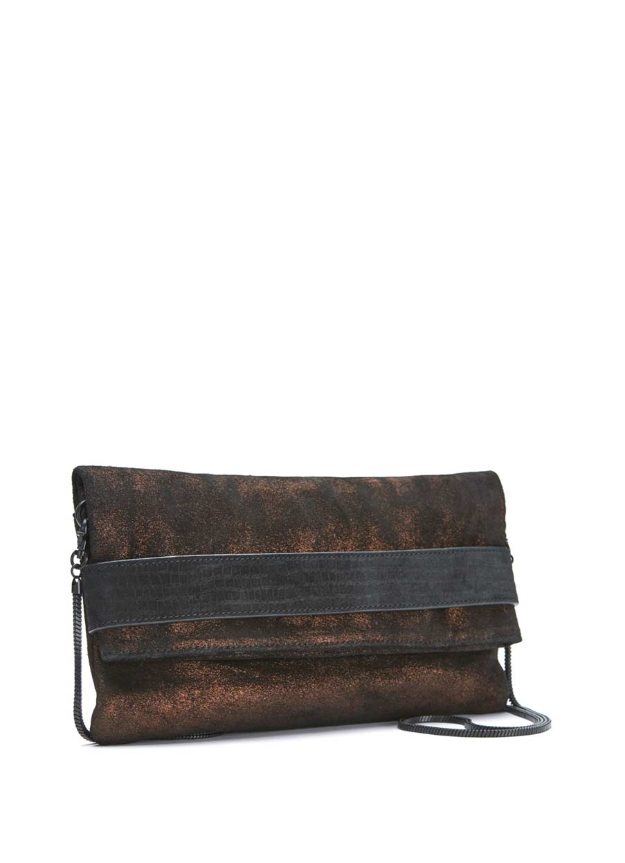MINT VELVET Emily Metallic Rust Clutch | endource