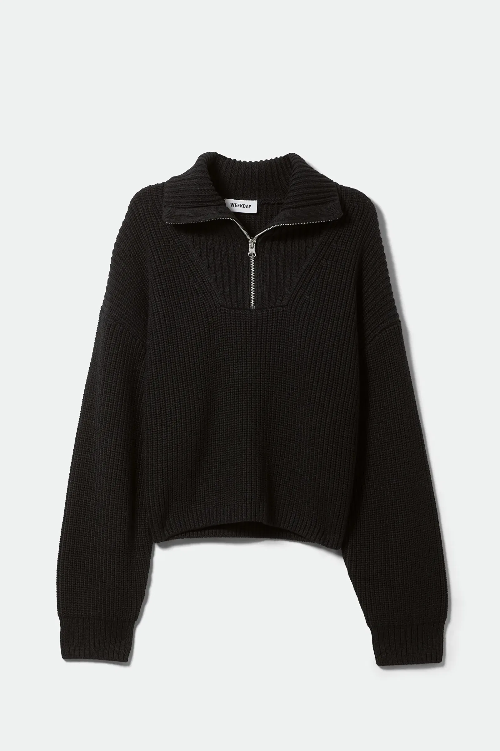 WEEKDAY Sienna Half Zip Sweater in Black | Endource