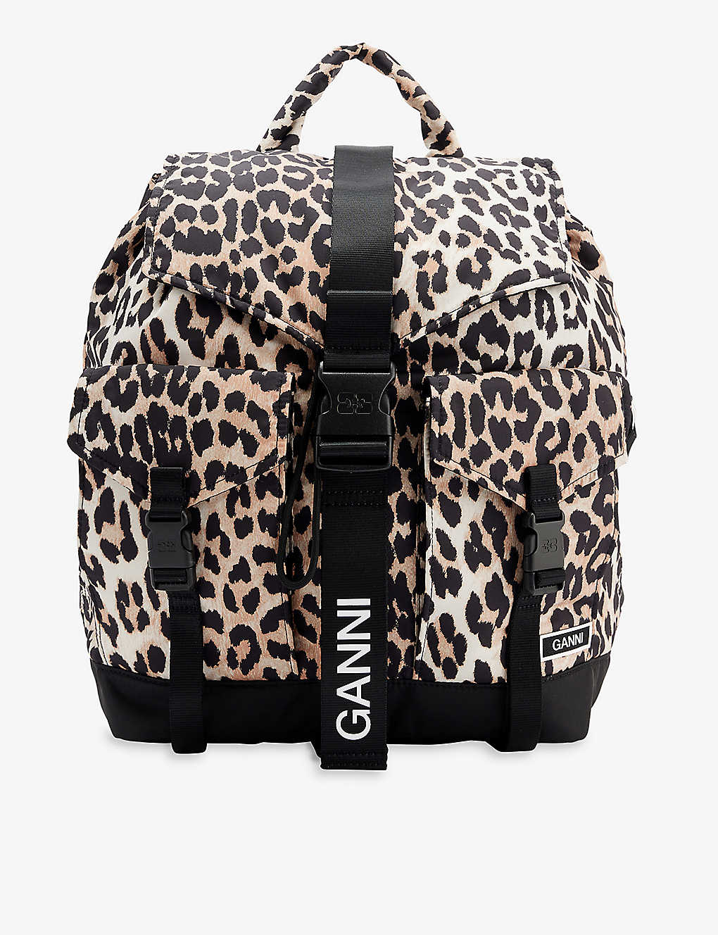 GANNI Logo-Patch Leopard-Print Backpack in LEOPARD | Endource