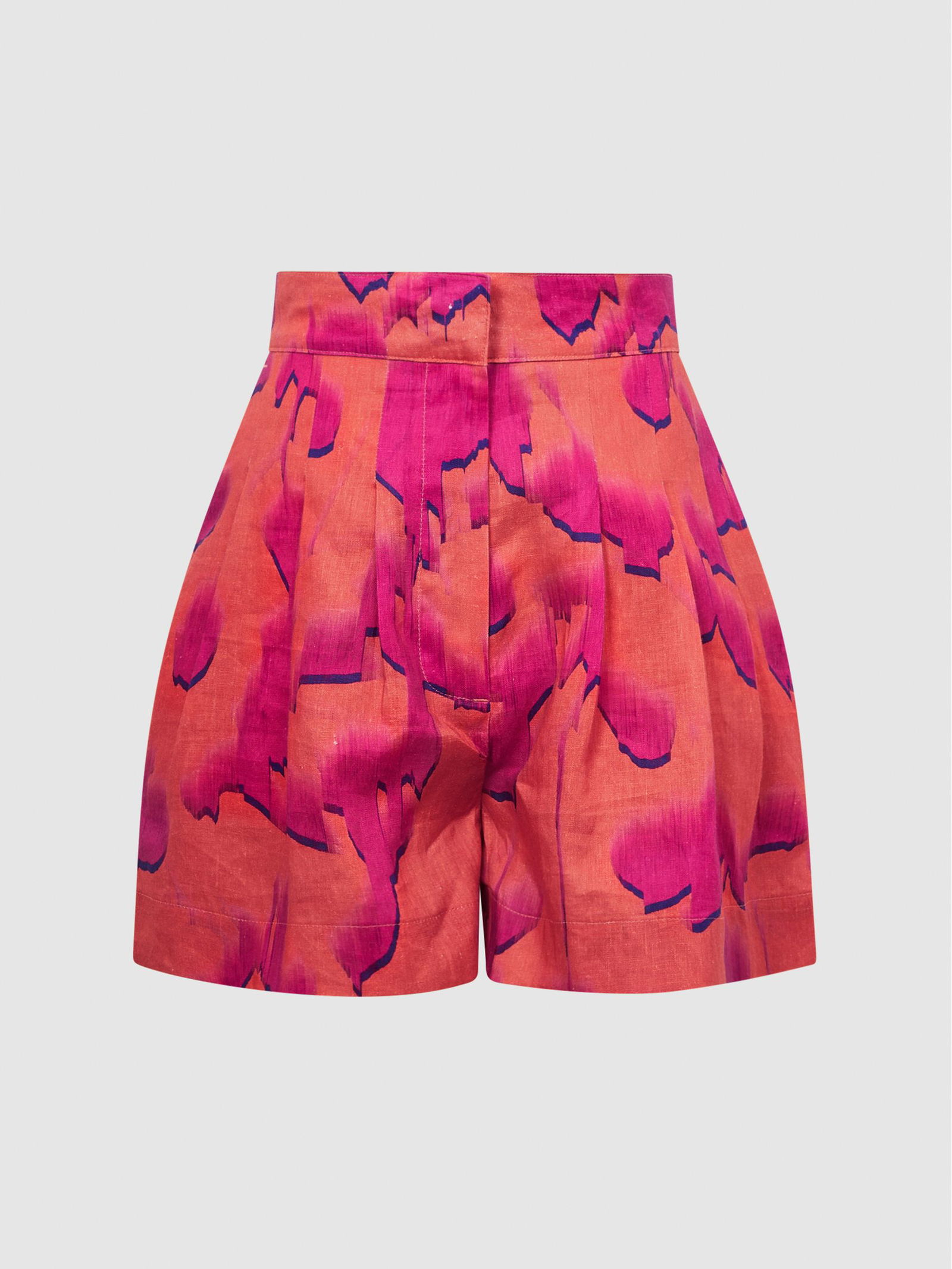 REISS Sky Linen Printed Shorts in Orange | endource