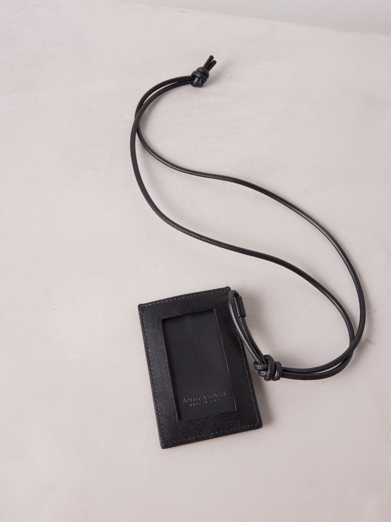 BOTTEGA VENETA Intrecciato Leather Neck-Strap Card Holder in Black ...