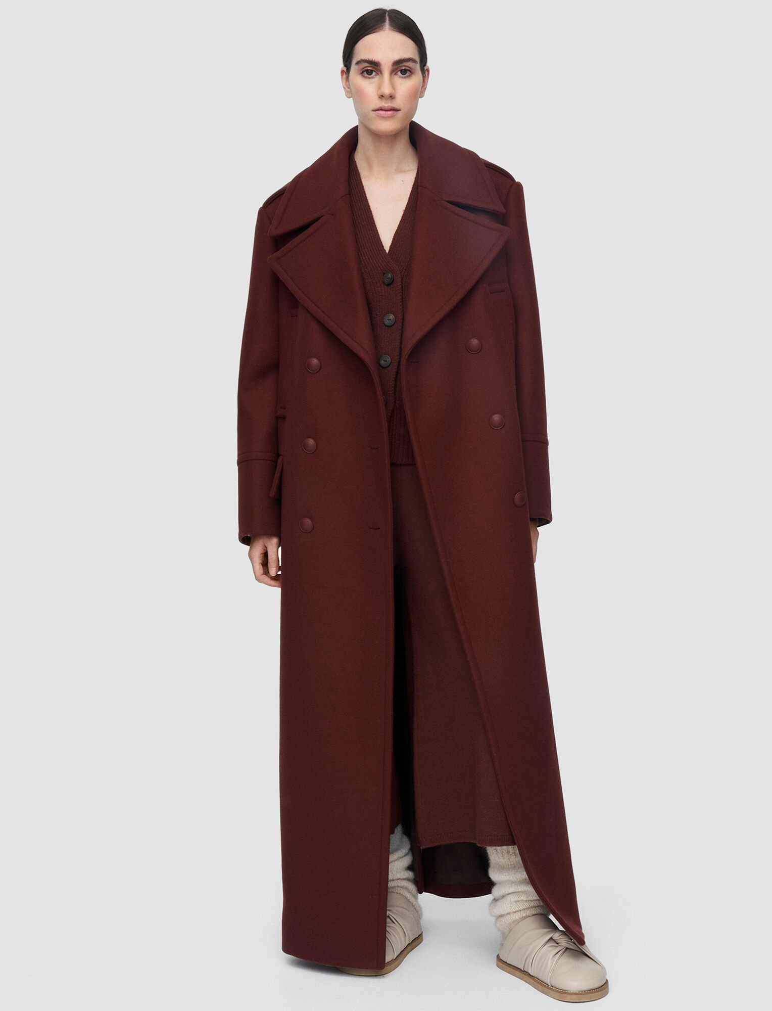 JOSEPH Diagonal Wool Esher Coat in Raisin | Endource