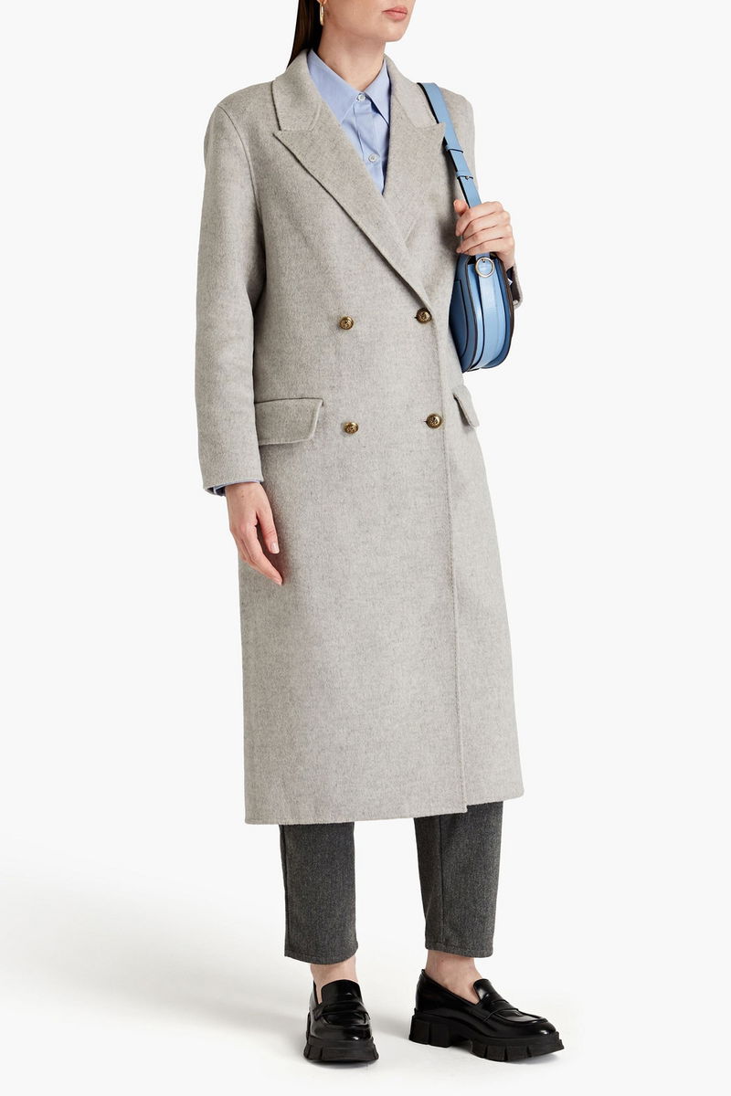 SANDRO Double-Breasted Wool-Felt Coat in Gray | endource