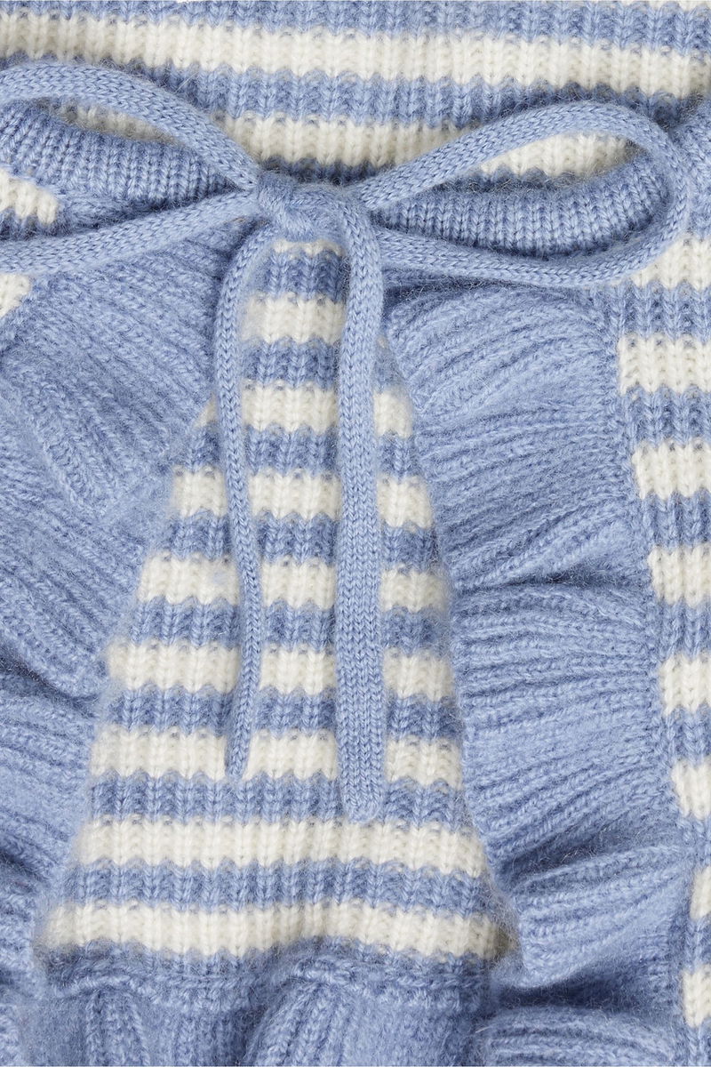 GANNI Striped Ruffled Wool And Cashmere-Blend Collar in White | endource