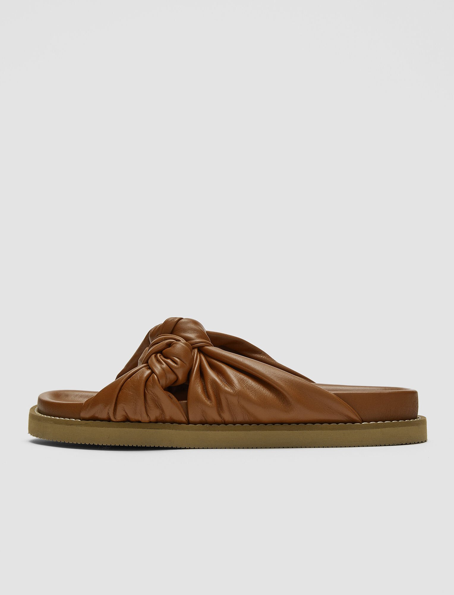 JOSEPH Leather Big Knot Sandals in Camel | endource