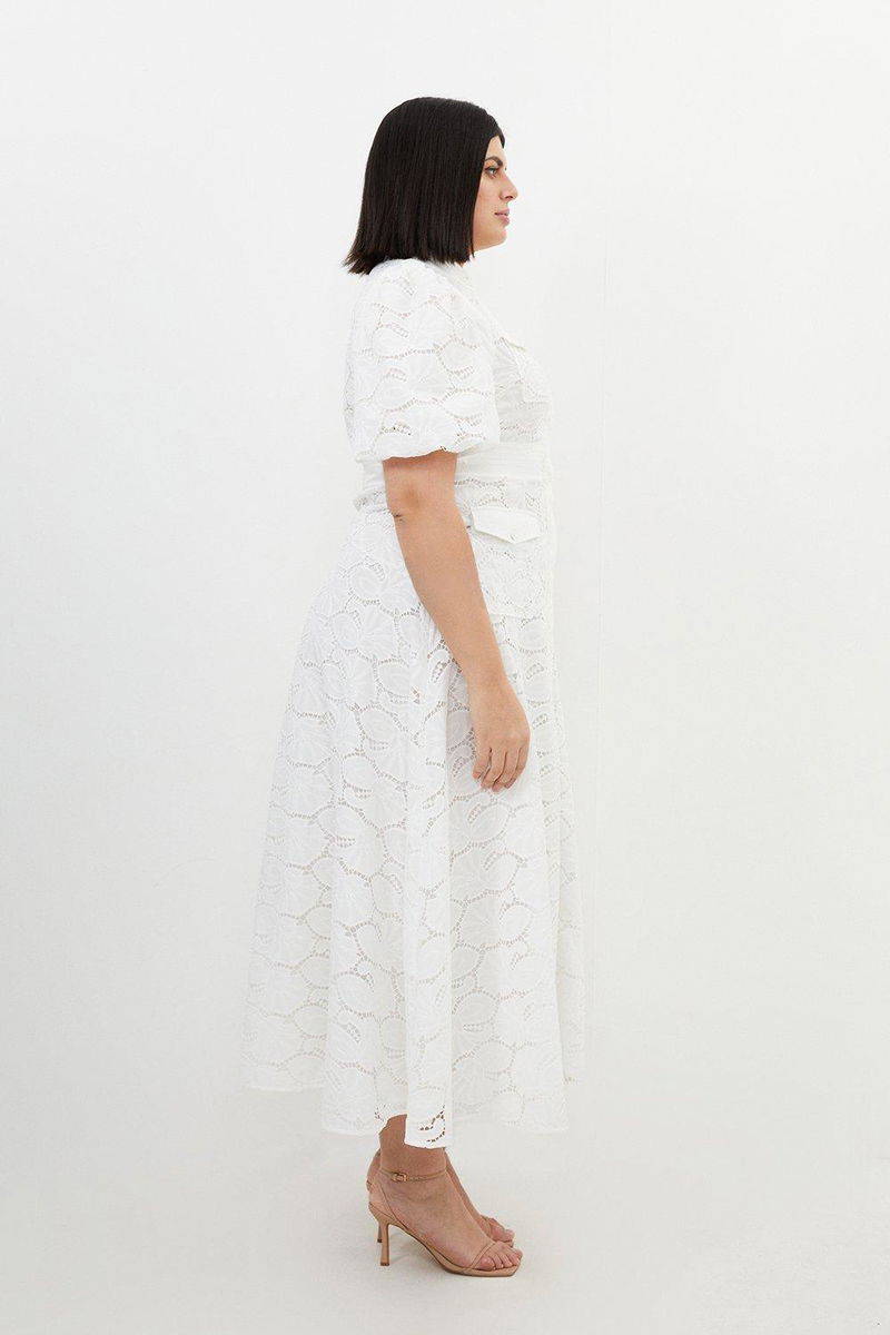 KAREN MILLEN Plus Size Cotton Cutwork Woven Maxi Dress in White | Endource