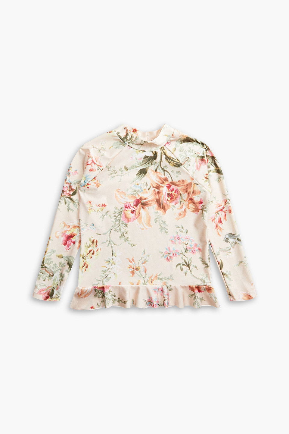 ZIMMERMANN Kid Mercer Ruffled Floral-Print Rash Guard | endource