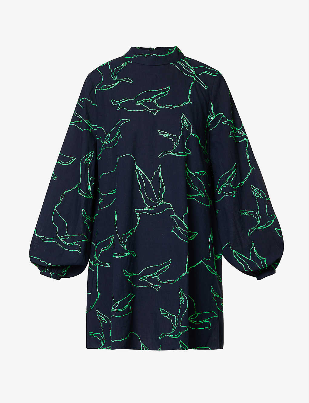 STINE GOYA Aries Bird-Embroidered Organic-Cotton Mini Dress in BIRDS ...