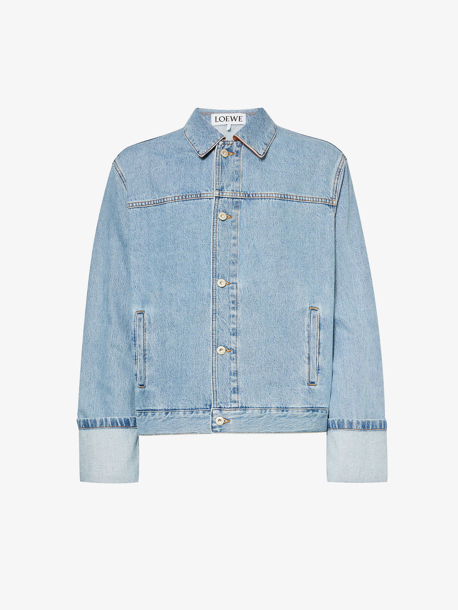 LOEWE Turn-Up Brand-Patch Denim Jacket in LIGHT DENIM | Endource