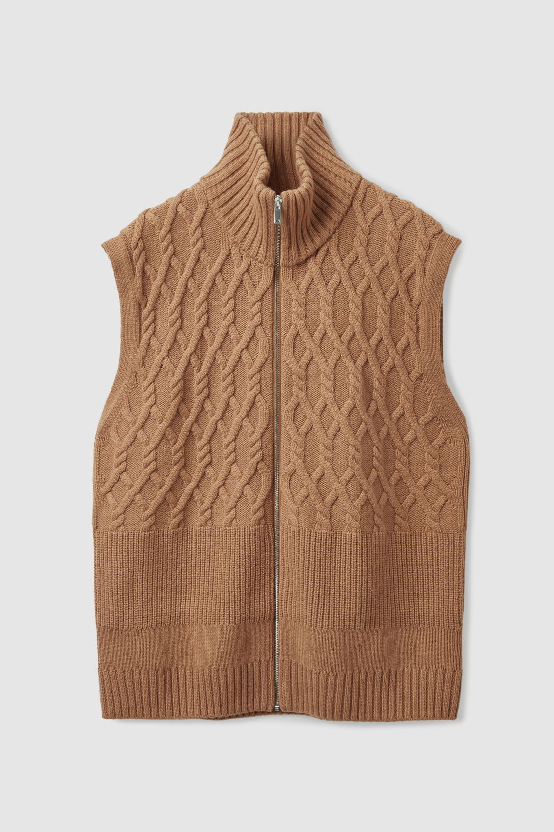 COS Cable-Knit Zip-Up Gilet in BROWN | endource
