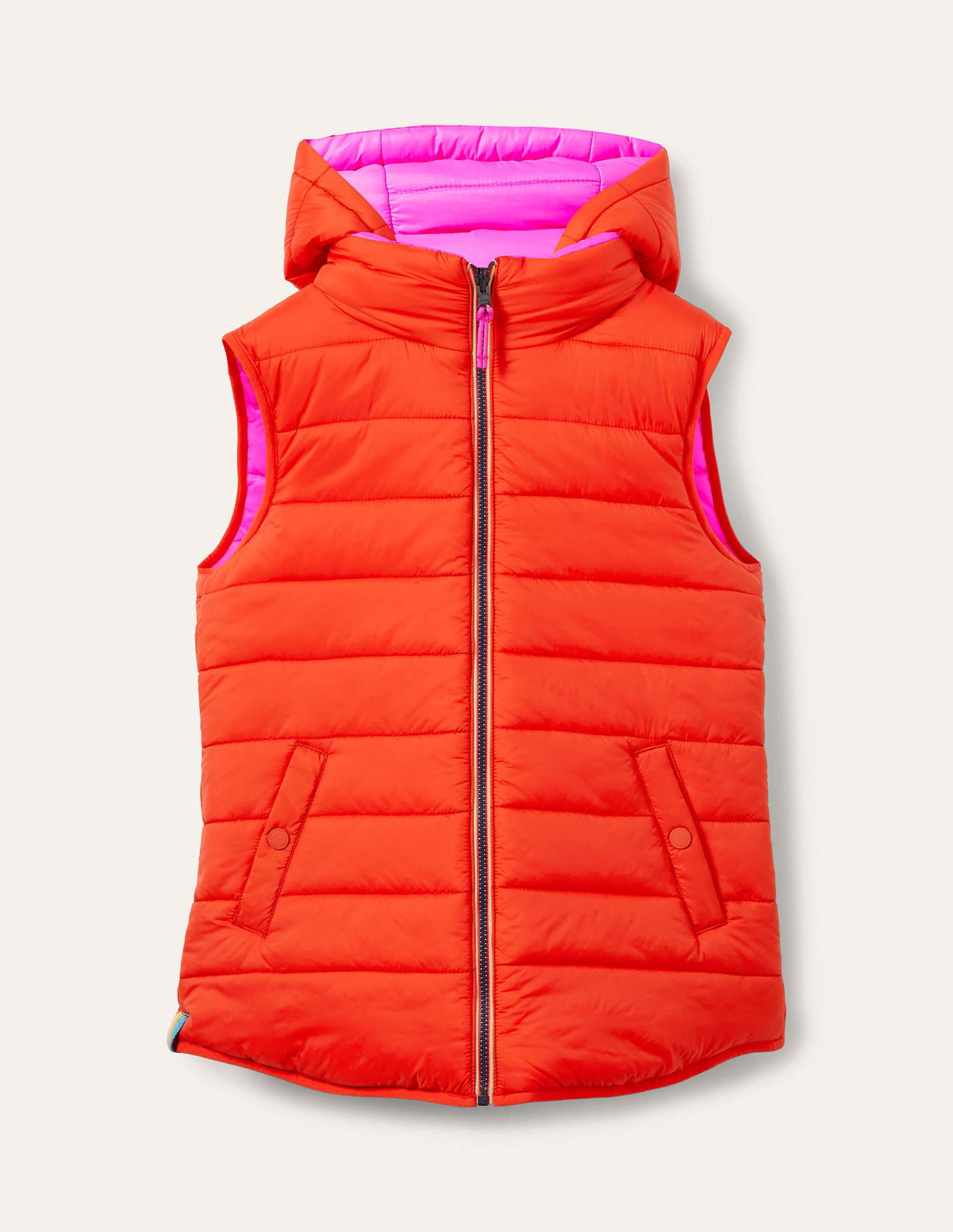 BODEN Reversible Lightweight Gilet in Pop Pansy/Cherry Red | endource