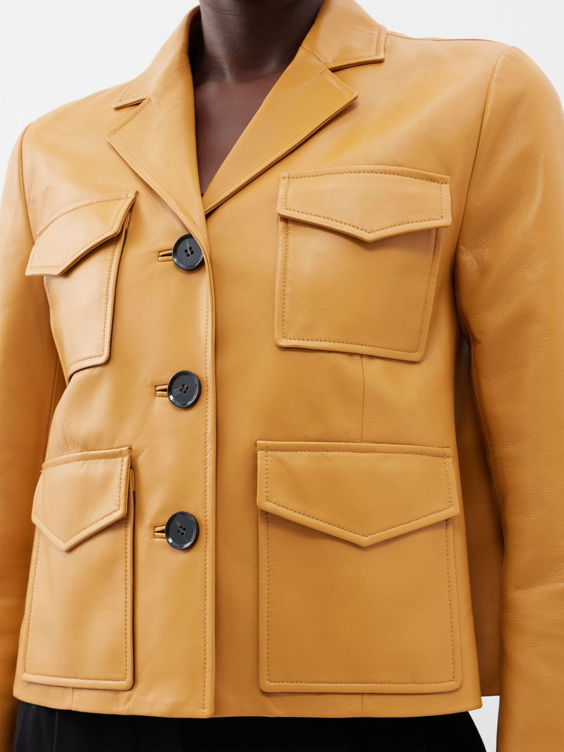 PROENZA SCHOULER Patch-Pocket Leather Jacket in Yellow | endource