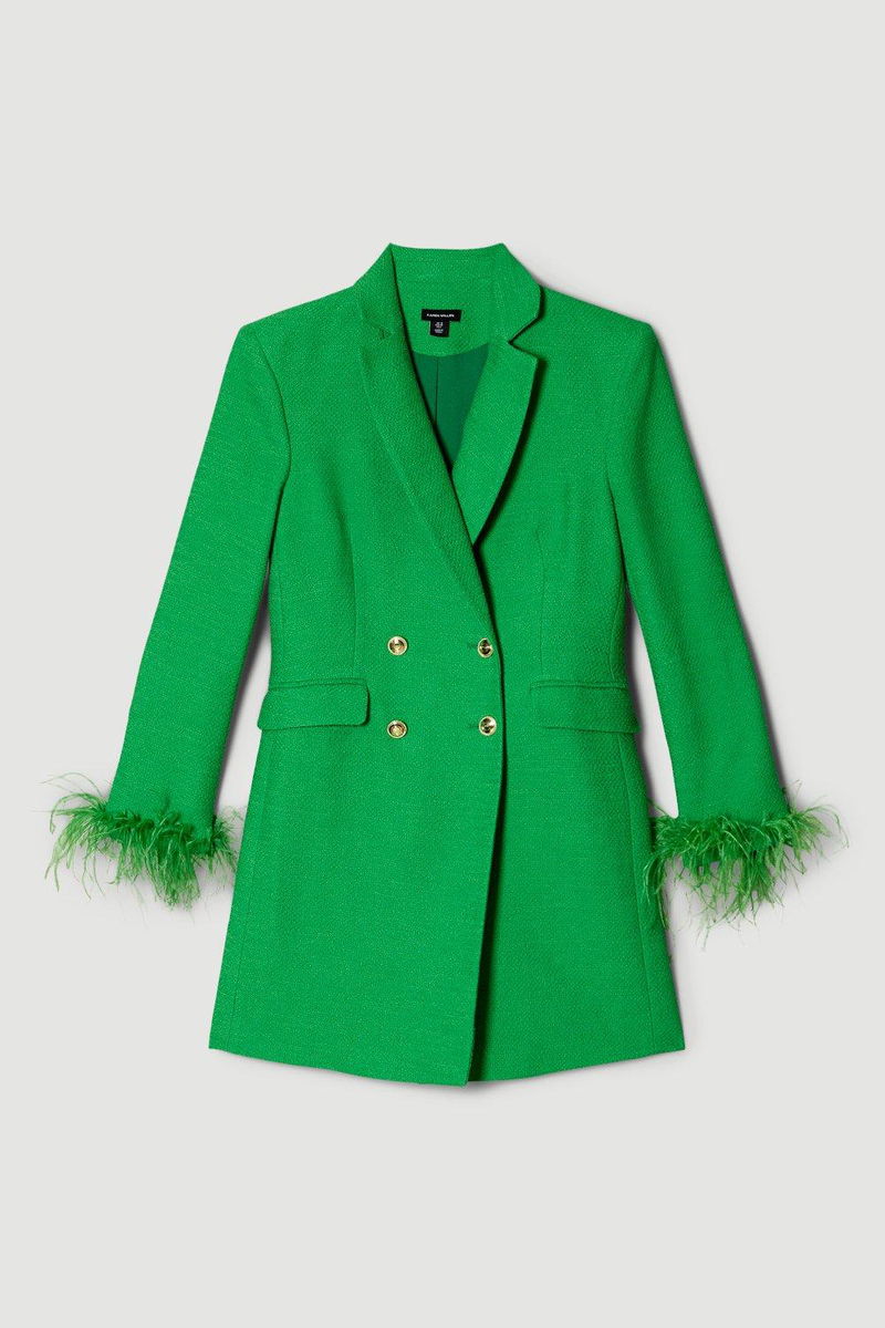 KAREN MILLEN Boucle Double Breasted Feather Cuff Blazer Mini Dress in ...