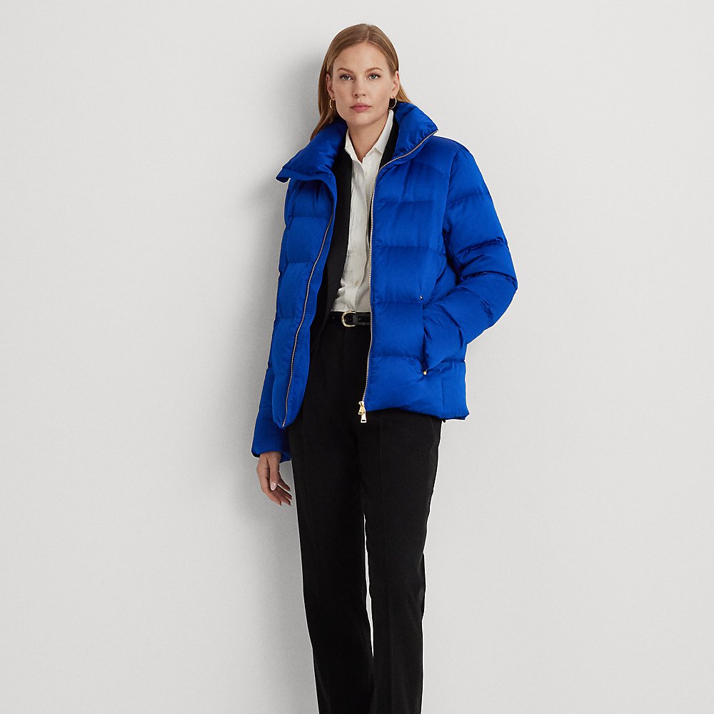 LAUREN RALPH LAUREN Water-Repellent Satin Down Coat in Blue | Endource