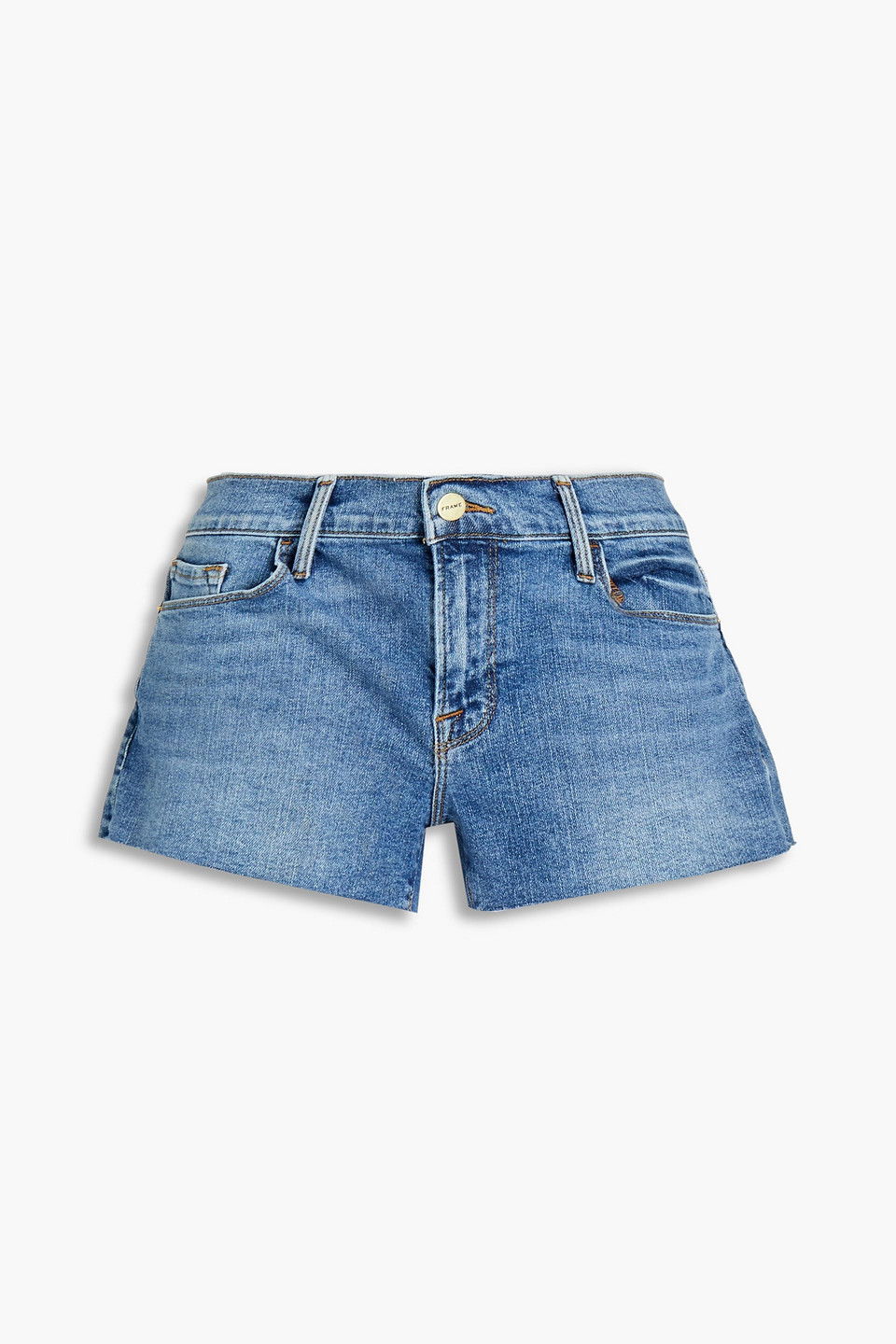 FRAME Le Cut Off Frayed Denim Shorts in Blue | Endource
