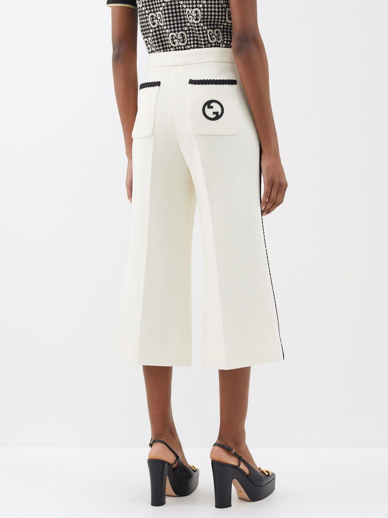 Gucci Interlocking G Wool Blend Tweed Cropped Trousers In Ivory Endource