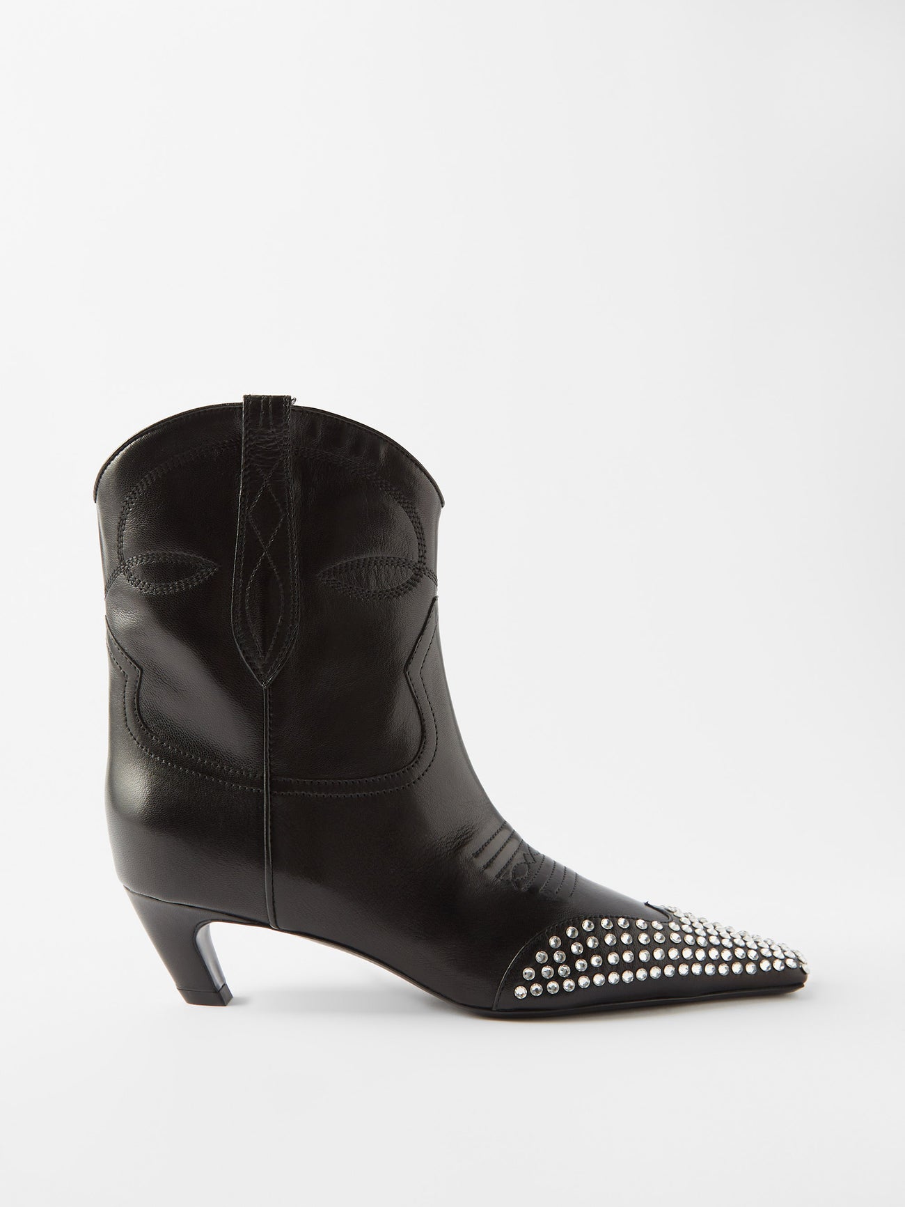 KHAITE Dallas Crystal Leather Point-Toe Boots in Black | endource