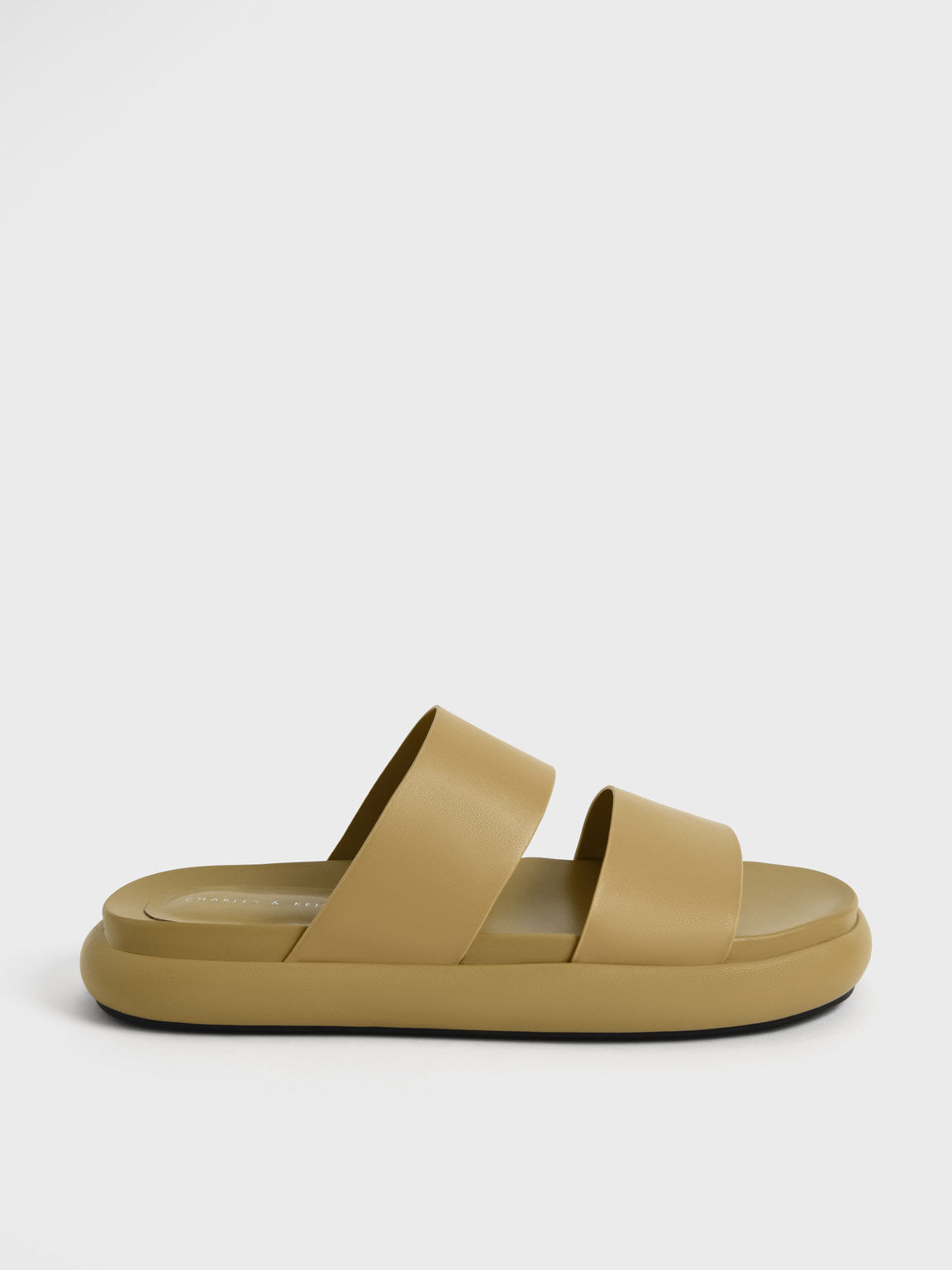 CHARLES & KEITH Wide Strap Slide Sandals in Mustard | endource