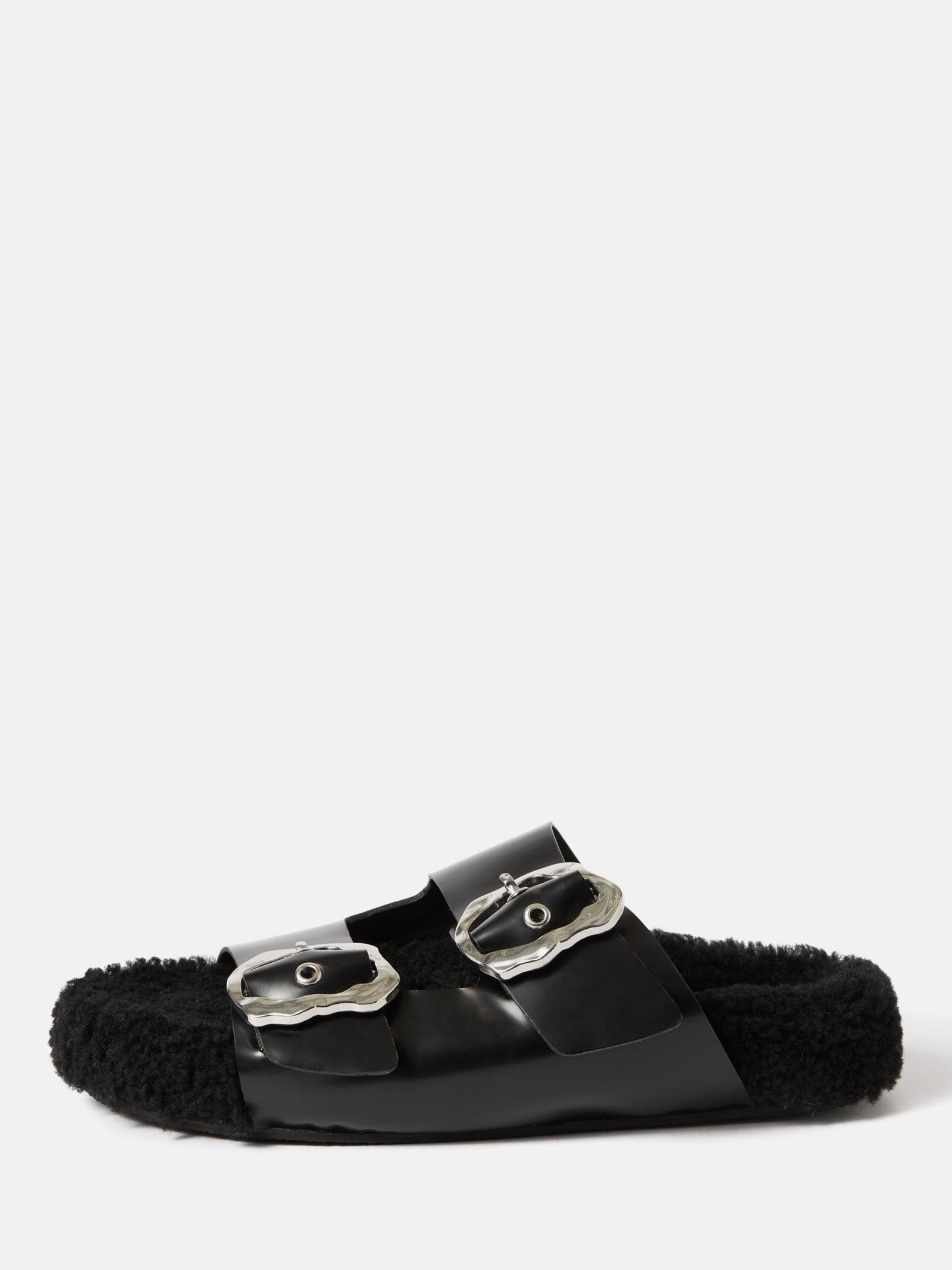 JIGSAW Shearling Lined Leather Sandals in Black | endource