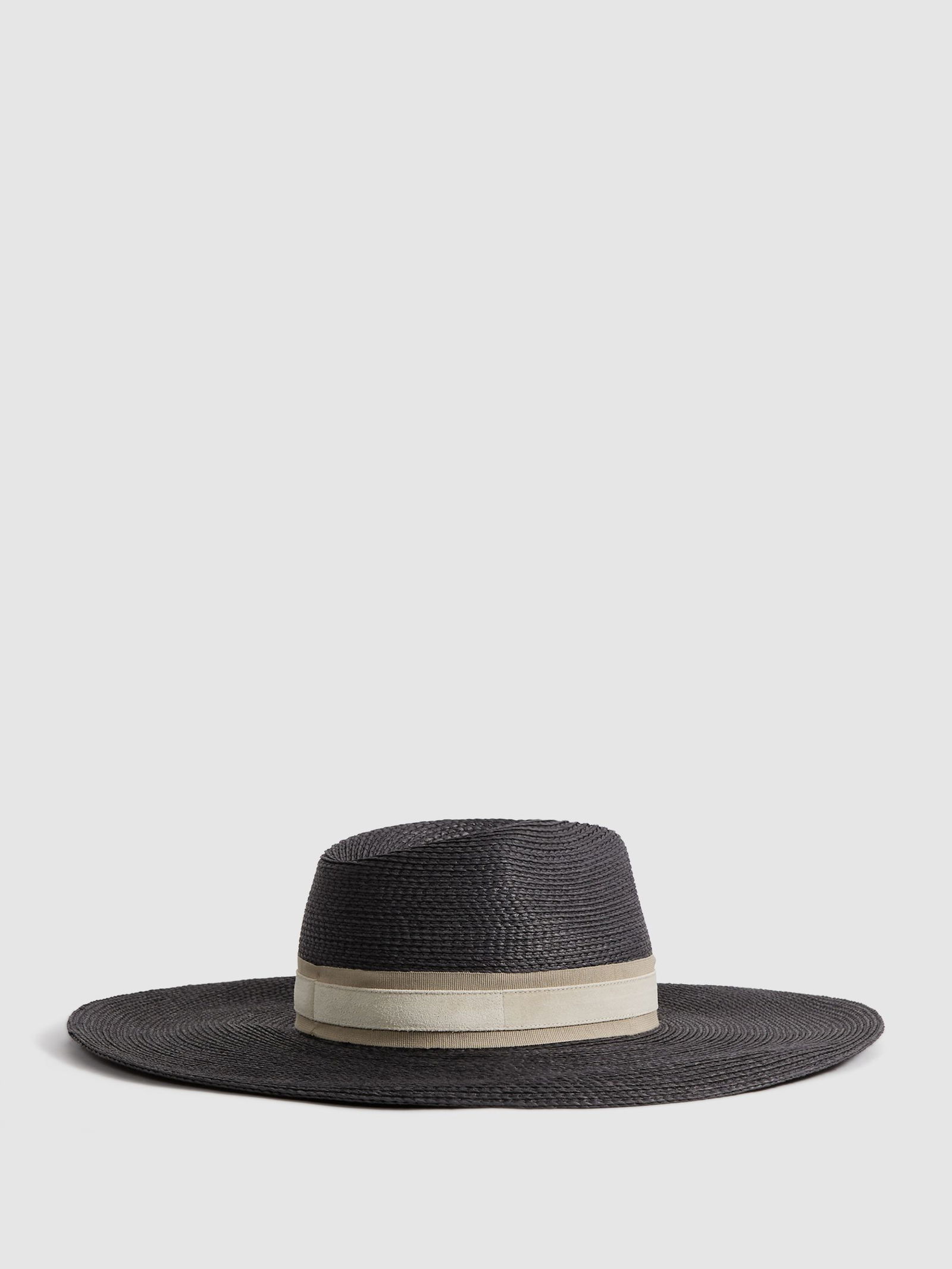 REISS Georgina Raffia Wide Brim Sun Hat in Black | Endource