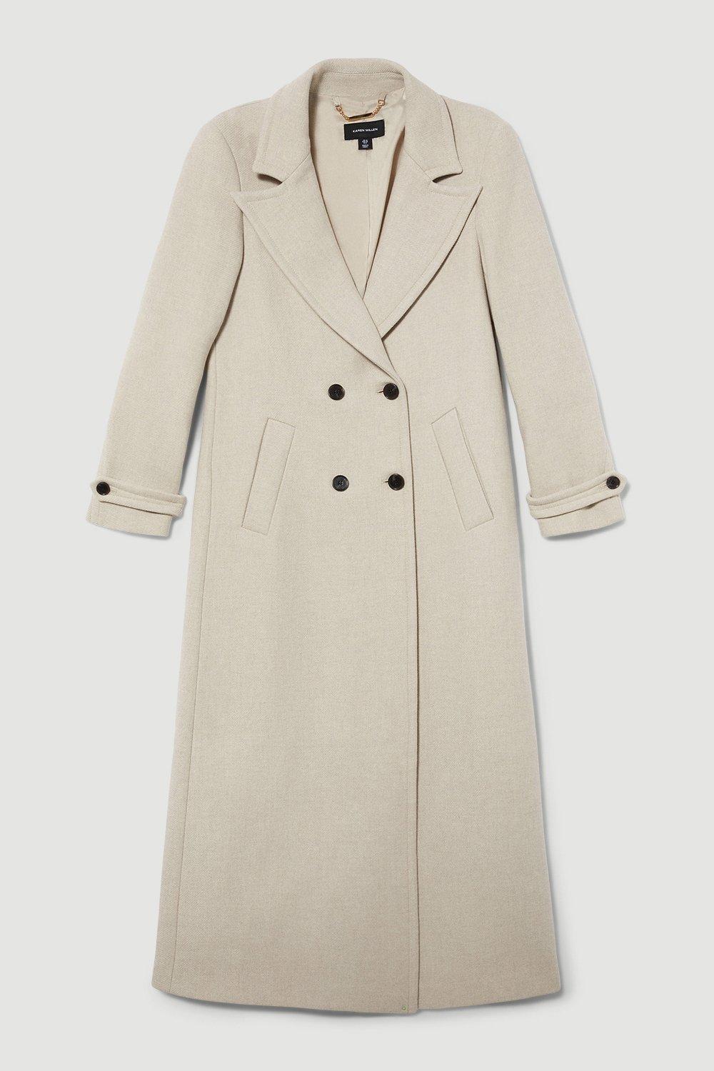 KAREN MILLEN Petite Italian Wool Double Breasted Coat in Oatmeal | Endource