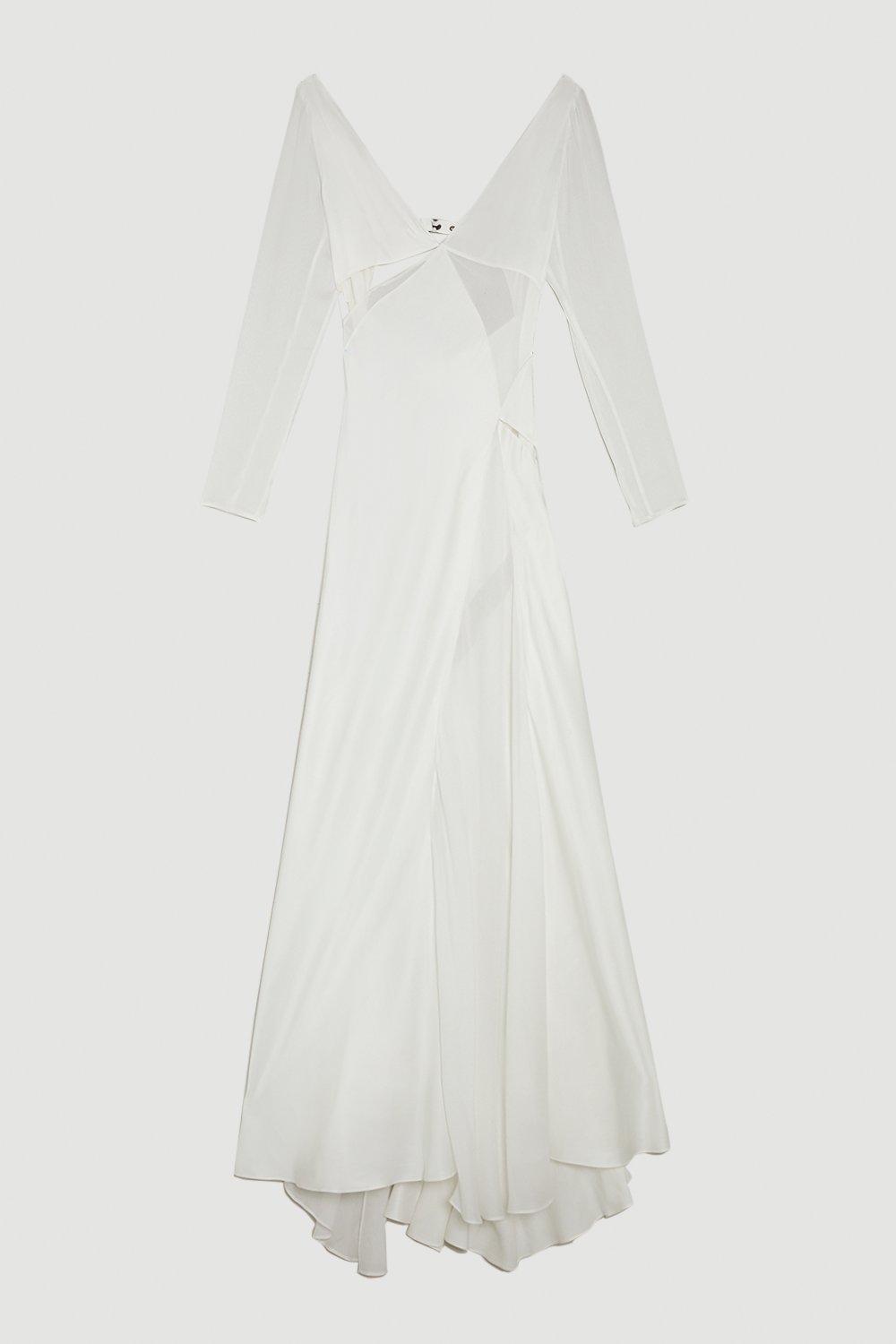 Karen Millen Karen Millen X Ooto London Sheer Maxi Dress In Ivory