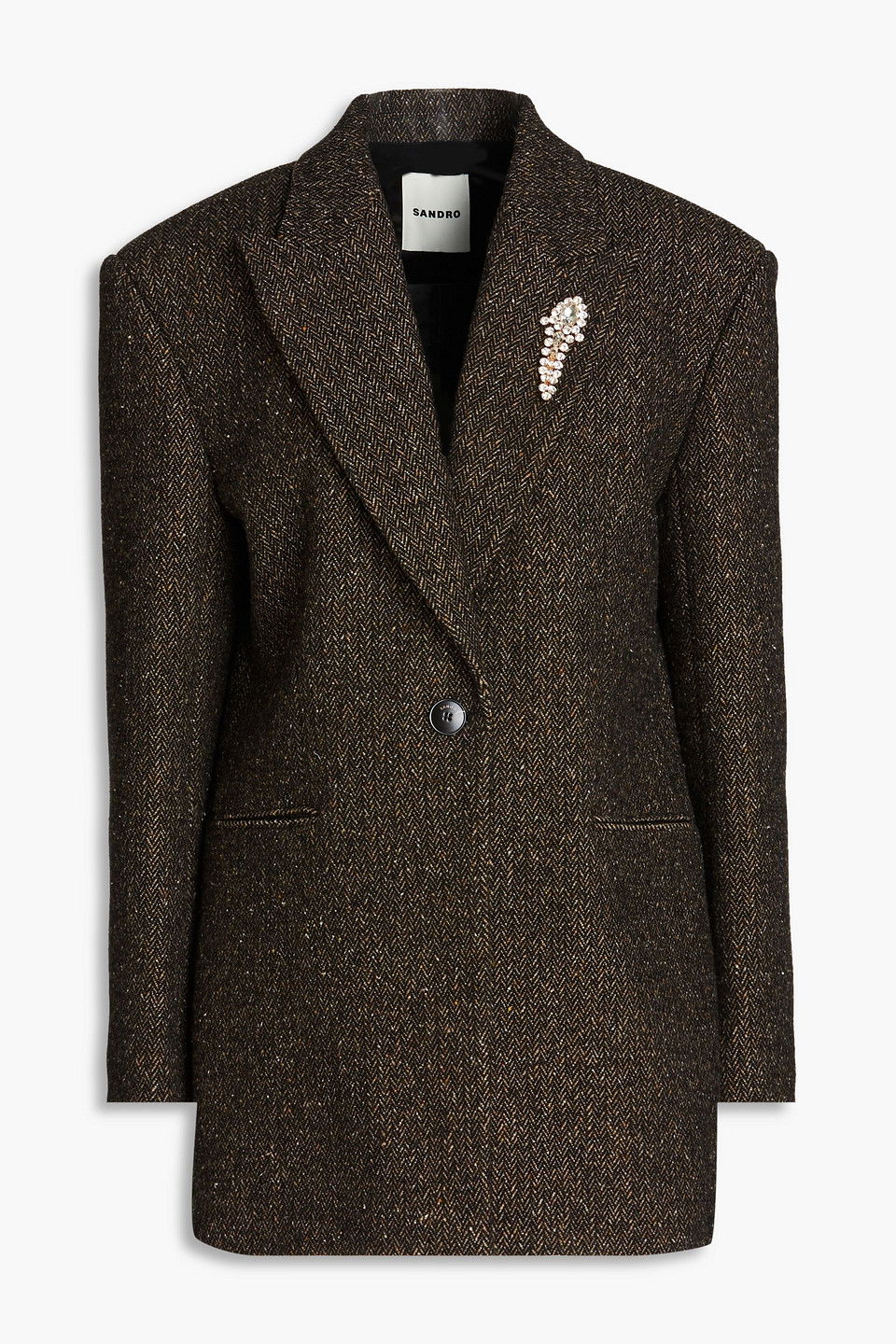SANDRO Madison Herringbone Tweed Blazer in Brown | endource
