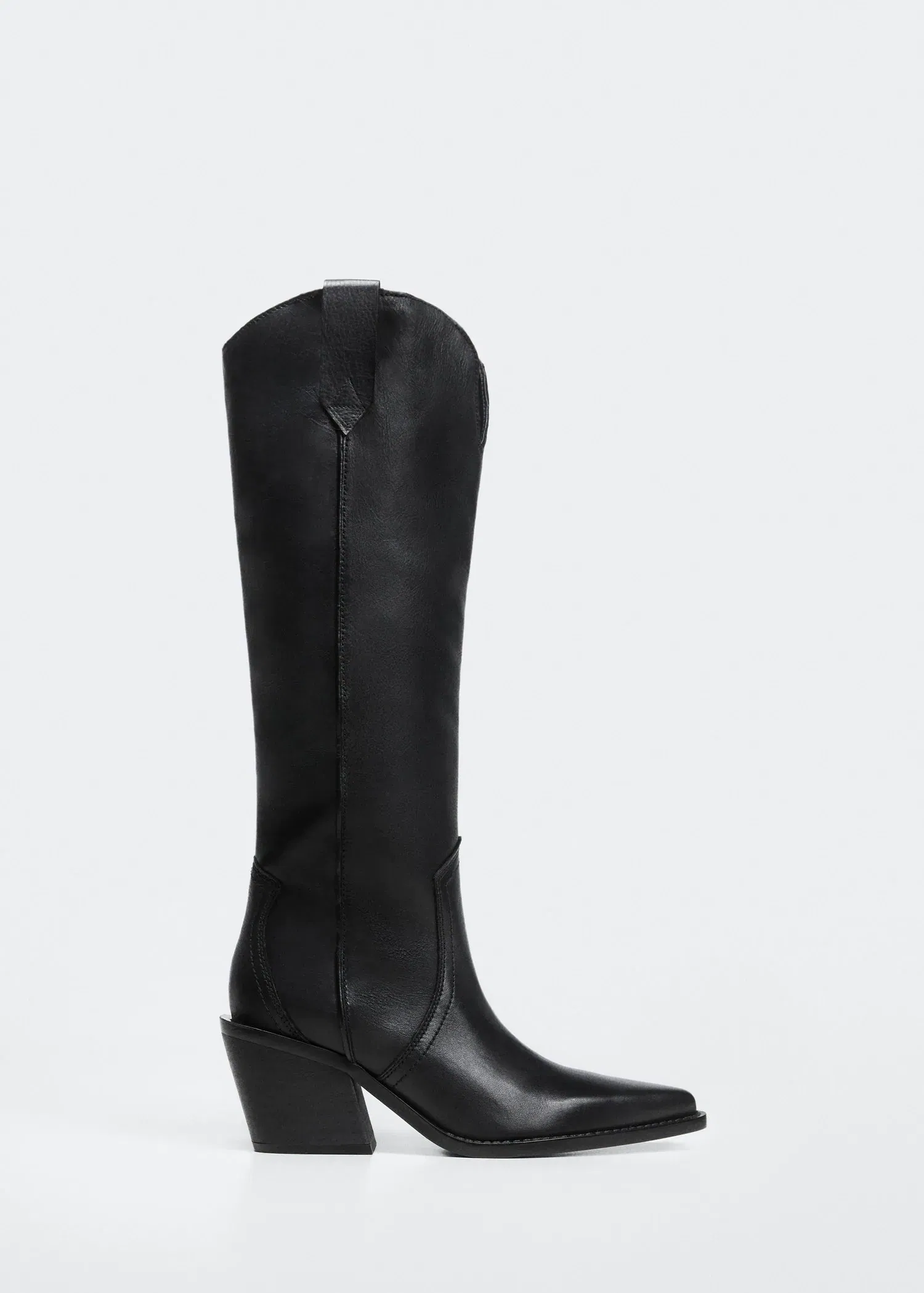 MANGO Cowboy Leather Boots in Black | endource