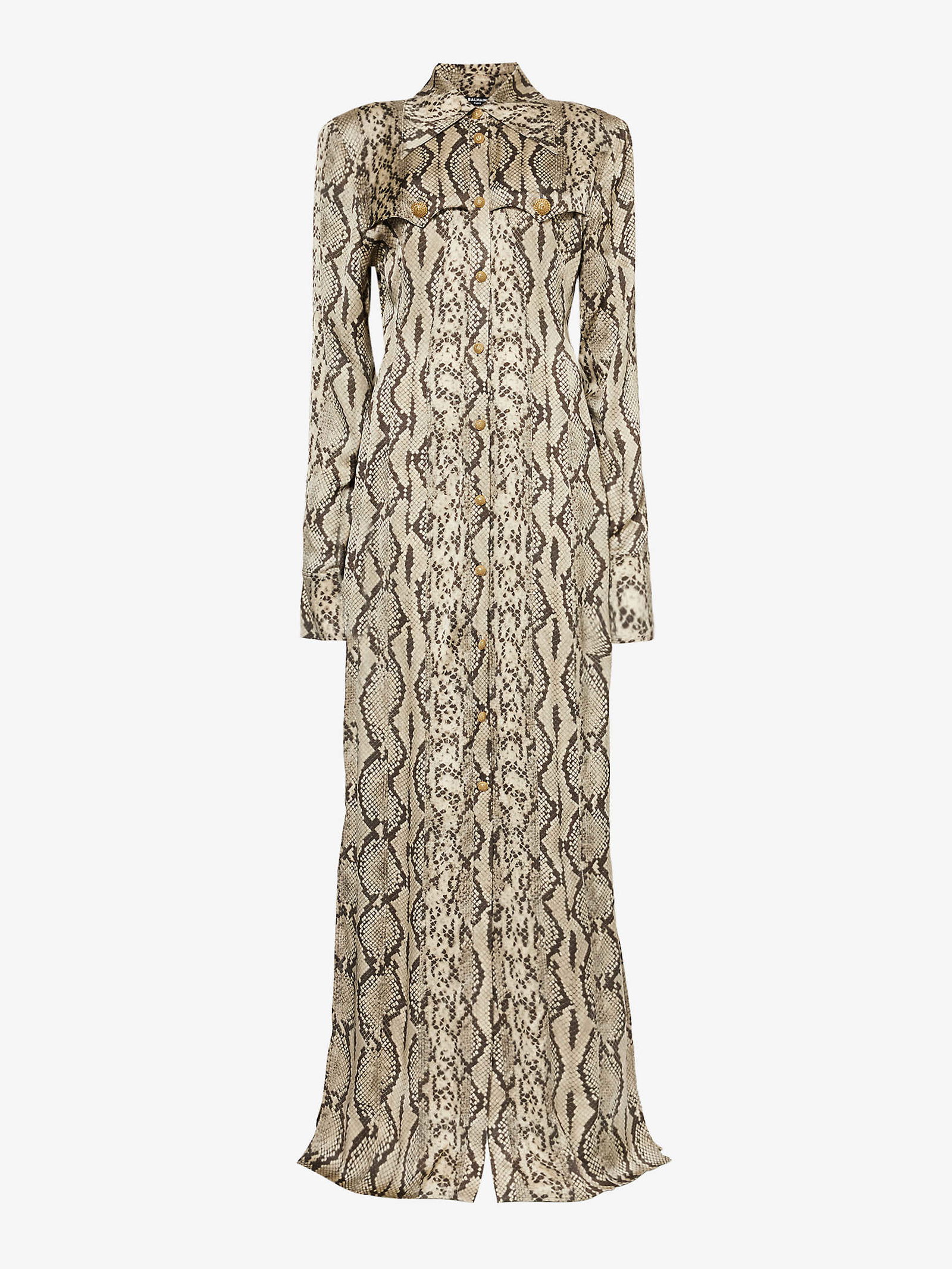 BALMAIN Snake-Print Woven Maxi Dress in GRIS CLAIR | endource