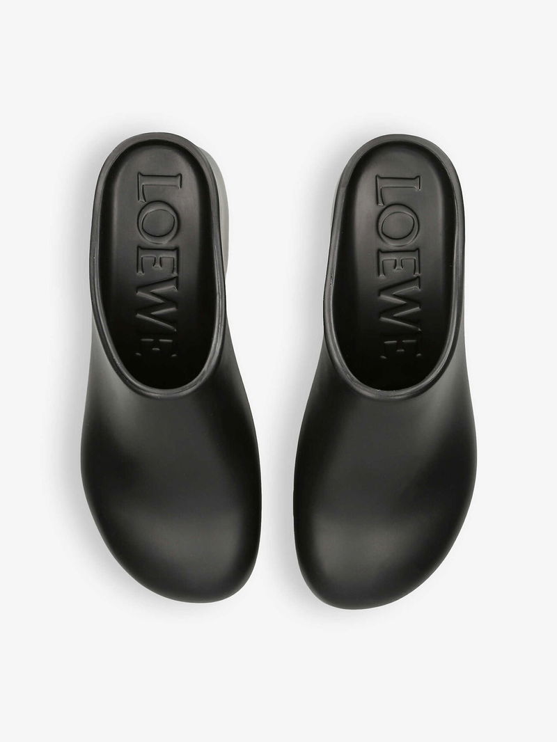 LOEWE Terra 90 Curved-Heel Rubber Heeled Mules in BLACK | endource